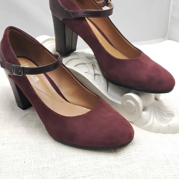 Clarks | Shoes | Clarks Maroon Mary Jane Heels | Poshmark
